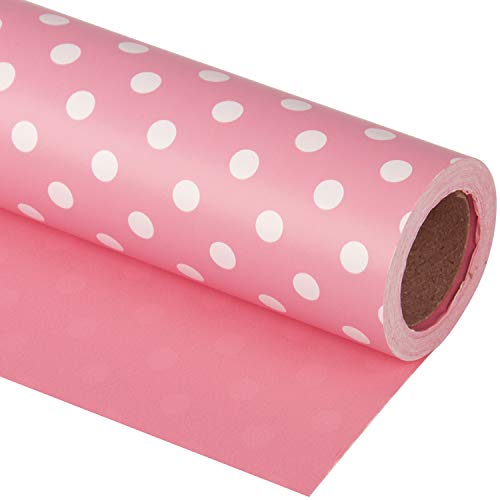 WRAPAHOLIC Reversible Wrapping Paper - Pink and Polka Dot Design for Birthday, Holiday, Wedding, Baby Shower Wrap - 30 inch x 33 feet