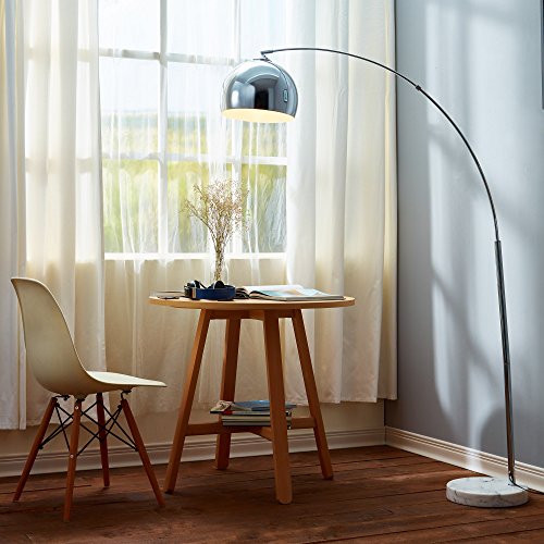 Versanora Arquer Modern Arc Floor Lamp 67 inch Tall Standing Hanging Light with Chrome Finished Shade and White Marble Base for Living Room Reading Bedroom Office