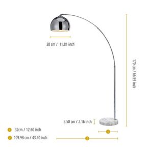 Versanora Arquer Modern Arc Floor Lamp 67 inch Tall Standing Hanging Light with Chrome Finished Shade and White Marble Base for Living Room Reading Bedroom Office