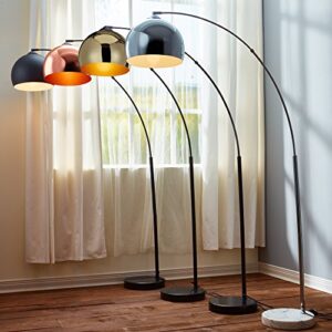 Versanora Arquer Modern Arc Floor Lamp 67 inch Tall Standing Hanging Light with Chrome Finished Shade and White Marble Base for Living Room Reading Bedroom Office