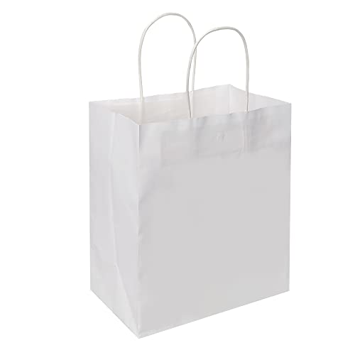 Oikss 50 Pack 8x4.75x10 Inch Medium Paper Bags with Handles Bulk, Kraft Bags Birthday Wedding Party Favors Grocery Retail Shopping Takeouts Business Goody Craft Gift Bags Sacks (White 50PCS Count)