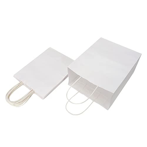 Oikss 50 Pack 8x4.75x10 Inch Medium Paper Bags with Handles Bulk, Kraft Bags Birthday Wedding Party Favors Grocery Retail Shopping Takeouts Business Goody Craft Gift Bags Sacks (White 50PCS Count)