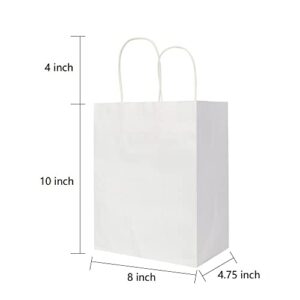 Oikss 50 Pack 8x4.75x10 Inch Medium Paper Bags with Handles Bulk, Kraft Bags Birthday Wedding Party Favors Grocery Retail Shopping Takeouts Business Goody Craft Gift Bags Sacks (White 50PCS Count)