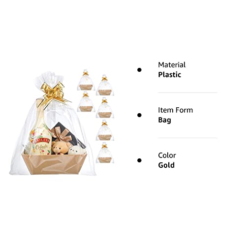 Mimorou,22 Pieces Baskets for Gifts Empty Gift Basket Kit Includes 6 Empty Gift Baskets 6 Clear Gift Bags for Baskets and 10 Gold Pull Bows Gift Packages for Wedding Birthday Thanksgiving Party Gift Wrapping