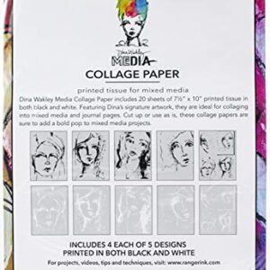 Ranger Dina Wakley Media Collage Tissue Paper 7.5"X10" 20/Pkg-Faces, Black