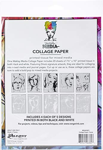 Ranger Dina Wakley Media Collage Tissue Paper 7.5"X10" 20/Pkg-Faces, Black