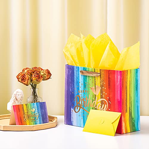 MIXMECY 13" 16.5" Large and Extra Large Gift bags for Birthday Party with Tissue Paper, Card，Surprise envelope