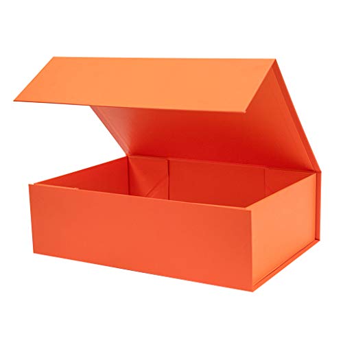 OBMMIRAO Upgrade 1PCS 13x9x4 Inch Hard Large Orange Gift Box with Lid, Foldable Magnetic Gift Boxes,Groomsman Box bridesmaid proposal box, Reusable Gift Boxes for Clothes