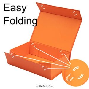 OBMMIRAO Upgrade 1PCS 13x9x4 Inch Hard Large Orange Gift Box with Lid, Foldable Magnetic Gift Boxes,Groomsman Box bridesmaid proposal box, Reusable Gift Boxes for Clothes