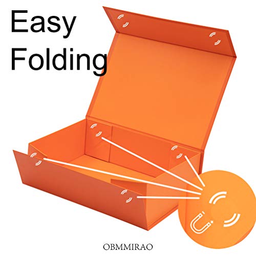 OBMMIRAO Upgrade 1PCS 13x9x4 Inch Hard Large Orange Gift Box with Lid, Foldable Magnetic Gift Boxes,Groomsman Box bridesmaid proposal box, Reusable Gift Boxes for Clothes