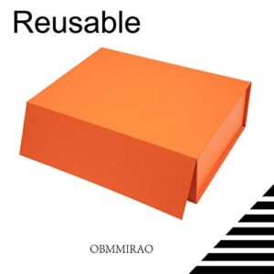 OBMMIRAO Upgrade 1PCS 13x9x4 Inch Hard Large Orange Gift Box with Lid, Foldable Magnetic Gift Boxes,Groomsman Box bridesmaid proposal box, Reusable Gift Boxes for Clothes