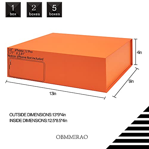 OBMMIRAO Upgrade 1PCS 13x9x4 Inch Hard Large Orange Gift Box with Lid, Foldable Magnetic Gift Boxes,Groomsman Box bridesmaid proposal box, Reusable Gift Boxes for Clothes