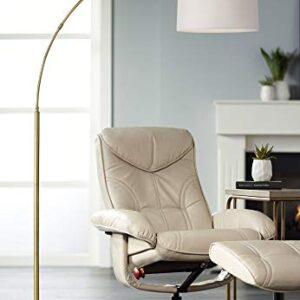 360 Lighting Cora Modern Mid Century Arc Floor Lamp Standing 72" Tall Classic Brass Gold White Linen Drum Shade Decor for Living Room Reading Bedroom Office House Home Decor