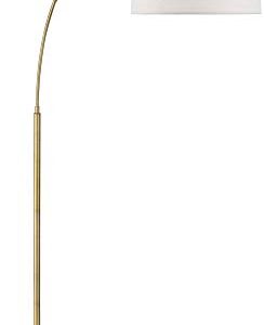 360 Lighting Cora Modern Mid Century Arc Floor Lamp Standing 72" Tall Classic Brass Gold White Linen Drum Shade Decor for Living Room Reading Bedroom Office House Home Decor