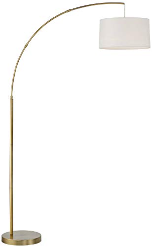 360 Lighting Cora Modern Mid Century Arc Floor Lamp Standing 72" Tall Classic Brass Gold White Linen Drum Shade Decor for Living Room Reading Bedroom Office House Home Decor