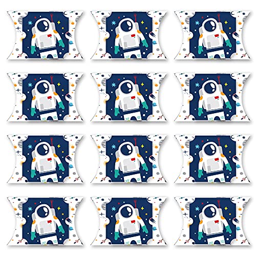 Big Dot of Happiness Blast Off to Outer Space - Favor Gift Boxes - Rocket Ship Baby Shower or Birthday Party Large Pillow Boxes - Set of 12