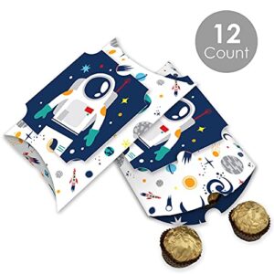 Big Dot of Happiness Blast Off to Outer Space - Favor Gift Boxes - Rocket Ship Baby Shower or Birthday Party Large Pillow Boxes - Set of 12