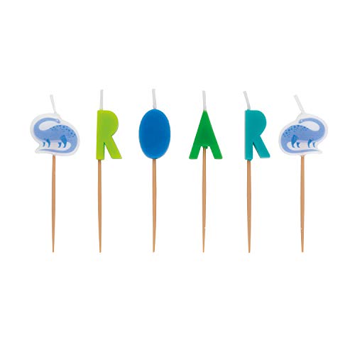 Unique Roar Dinosaurs Pick Candles (6 Pcs) - 1 Pack, Multicolor, one Size