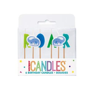 Unique Roar Dinosaurs Pick Candles (6 Pcs) - 1 Pack, Multicolor, one Size