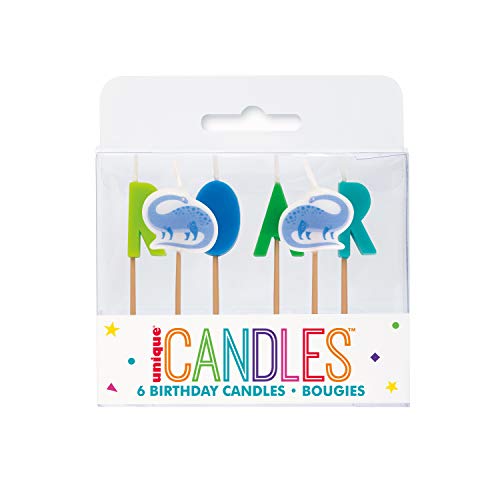 Unique Roar Dinosaurs Pick Candles (6 Pcs) - 1 Pack, Multicolor, one Size