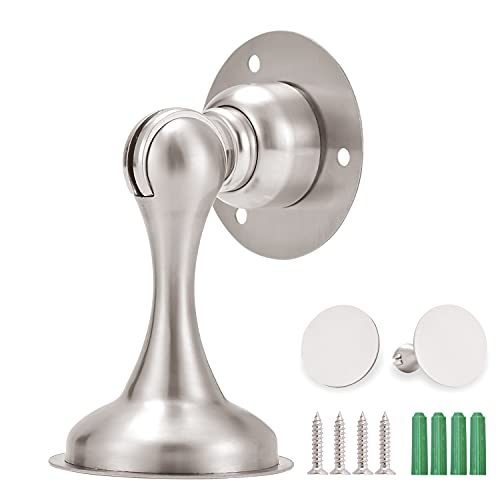 Magnetic Door Stopper Brushed Nickel No Drill 3M Double-Sided Adhesive Tape Magnet Door Stop Magnet Door Stopper Hold Door Open Magnetic Door Holder Door Stopper Magnetic Door Stop 2 Pack