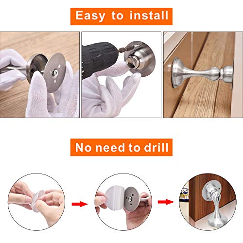 Magnetic Door Stopper Brushed Nickel No Drill 3M Double-Sided Adhesive Tape Magnet Door Stop Magnet Door Stopper Hold Door Open Magnetic Door Holder Door Stopper Magnetic Door Stop 2 Pack