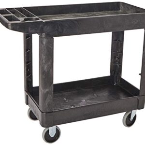 Rubbermaid Commercial Products 2-Shelf Utility/Service Cart, Small, Lipped Shelves, Storage Handle, 500 lbs. Capacity, for Warehouse/Garage/Cleaning/Manufacturing (FG450089BLA)