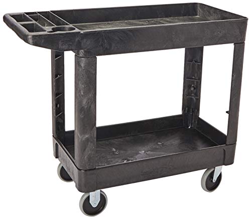 Rubbermaid Commercial Products 2-Shelf Utility/Service Cart, Small, Lipped Shelves, Storage Handle, 500 lbs. Capacity, for Warehouse/Garage/Cleaning/Manufacturing (FG450089BLA)