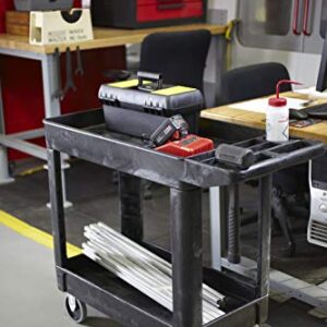 Rubbermaid Commercial Products 2-Shelf Utility/Service Cart, Small, Lipped Shelves, Storage Handle, 500 lbs. Capacity, for Warehouse/Garage/Cleaning/Manufacturing (FG450089BLA)