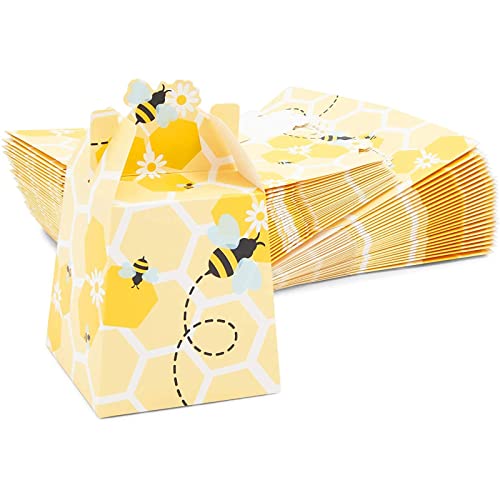 Paper Treat Boxes for Bee Party Favors (3.5 x 3.5 x 5.5 in, 50 Pack)