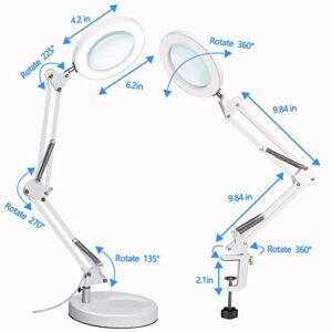 5X Magnifying Lamp, 2-in-1 Magnifying Lamp Tool Magnifying Glass with Light and Stand, with Base and Clamp 3 Color Modes Stepless Dimmable, LED 5X Glass Magnifying Desk Lamp & Clamp for Reading