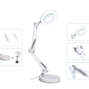 5X Magnifying Lamp, 2-in-1 Magnifying Lamp Tool Magnifying Glass with Light and Stand, with Base and Clamp 3 Color Modes Stepless Dimmable, LED 5X Glass Magnifying Desk Lamp & Clamp for Reading