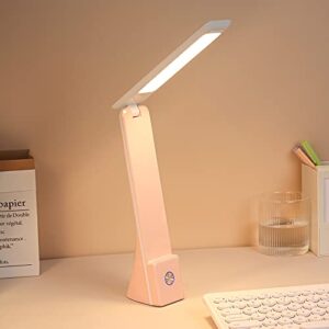 cometmars led desk lamp (pink), cordless lamp with 3 lighting modes, rechargeable reading lamp with adjustable arm & usb charge port, foldable eye caring table light for home office study