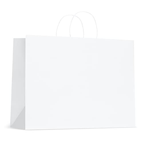 UCGOU 16x6x12 Gift Bags White Paper Bags with Handles 25Pcs Large Shopping Bags for Small Business Party Favor Bags Bulk Craft Bags Retail Bags Grocery Bags