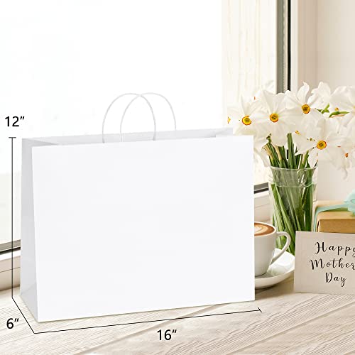 UCGOU 16x6x12 Gift Bags White Paper Bags with Handles 25Pcs Large Shopping Bags for Small Business Party Favor Bags Bulk Craft Bags Retail Bags Grocery Bags