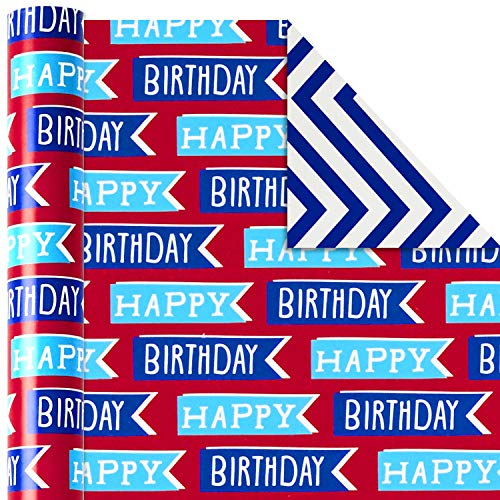 Hallmark Reversible Kids Birthday Wrapping Paper (3 Rolls: 120 sq. ft. ttl.) Monsters and Unicorns, Polka Dots, Chevron, Pink, Teal, Blue, Red, Orange, Lime Green