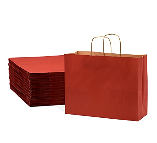 Red Gift Bags with Handles - 16x6x12 Inch 100 Pack Large Kraft Paper Shopping Bags for Christmas & Holiday, Birthdays, Retail, Small Business & Boutiques, Gift Wrapping, Wedding Favors, in Bulk