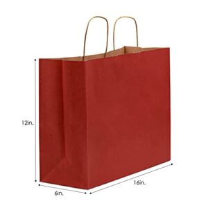 Red Gift Bags with Handles - 16x6x12 Inch 100 Pack Large Kraft Paper Shopping Bags for Christmas & Holiday, Birthdays, Retail, Small Business & Boutiques, Gift Wrapping, Wedding Favors, in Bulk