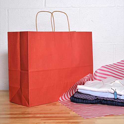 Red Gift Bags with Handles - 16x6x12 Inch 100 Pack Large Kraft Paper Shopping Bags for Christmas & Holiday, Birthdays, Retail, Small Business & Boutiques, Gift Wrapping, Wedding Favors, in Bulk