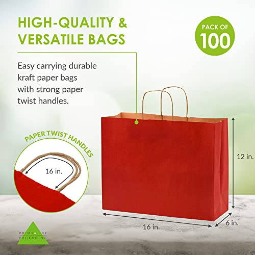 Red Gift Bags with Handles - 16x6x12 Inch 100 Pack Large Kraft Paper Shopping Bags for Christmas & Holiday, Birthdays, Retail, Small Business & Boutiques, Gift Wrapping, Wedding Favors, in Bulk