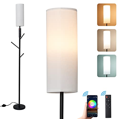 Floor Lamps with Coat Rack, Standing Lamp with Hanger Simple Design,Modern Floor Lamp with Shade Pedal Switch and Remote Control Smart LED RGB Bulb Included for offic;Bedroom;Living Room.