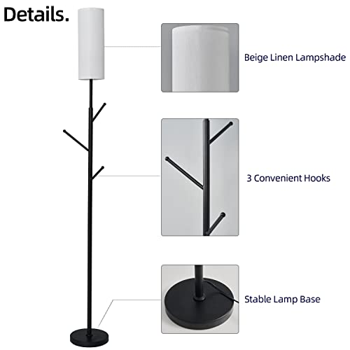 Floor Lamps with Coat Rack, Standing Lamp with Hanger Simple Design,Modern Floor Lamp with Shade Pedal Switch and Remote Control Smart LED RGB Bulb Included for offic;Bedroom;Living Room.