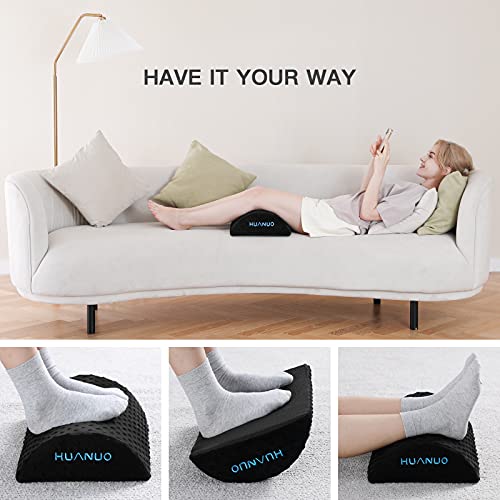 HUANUO Under Desk Foot Rest - Ergonomic Footrest with 2 Optional Covers Massage Textured Surface & Non-Slip Micro Beads for Airplane, Travel, Ergonomic Foot Stool Cushion