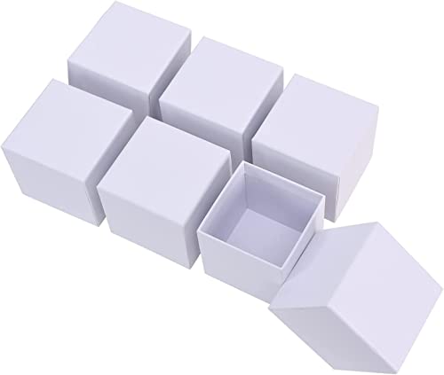 Dasofine Gift Boxes with Lids 6pcs, 4 x 4 x 3.8 White Kraft Gift Boxes for Presents, Square Gift Box, Candle Box for Party, Birthdays, Wedding, Christmas, Holidays, Crafting