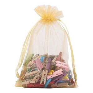 HRX Package 100pcs Gold Organza Gift Bags, 4 x 6 inch Candy Mesh Drawstring Favor Bags Jewelry Pouches for Christmas Wedding Party