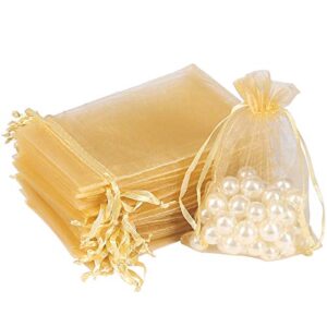 hrx package 100pcs gold organza gift bags, 4 x 6 inch candy mesh drawstring favor bags jewelry pouches for christmas wedding party