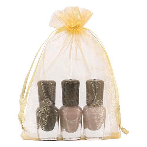 HRX Package 100pcs Gold Organza Gift Bags, 4 x 6 inch Candy Mesh Drawstring Favor Bags Jewelry Pouches for Christmas Wedding Party