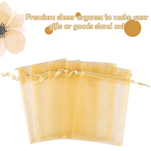 HRX Package 100pcs Gold Organza Gift Bags, 4 x 6 inch Candy Mesh Drawstring Favor Bags Jewelry Pouches for Christmas Wedding Party