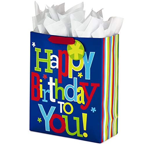 Hallmark 15" Extra Large Gift Bag with Tissue Paper for Birthday (Happy Birthday to You!)