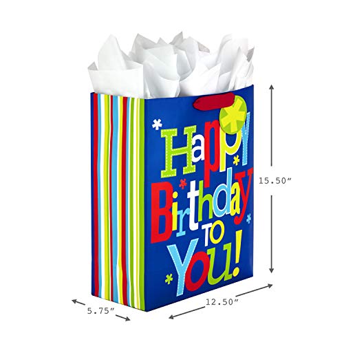 Hallmark 15" Extra Large Gift Bag with Tissue Paper for Birthday (Happy Birthday to You!)